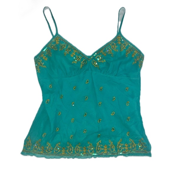 bebe | Tops | Vintage Y2k Bebe Silk Turquoise Cami Gold Paisley ...
